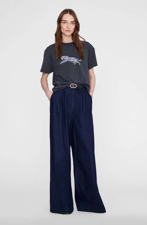 ANINE BING Cade Leopard Tee - Washed Black