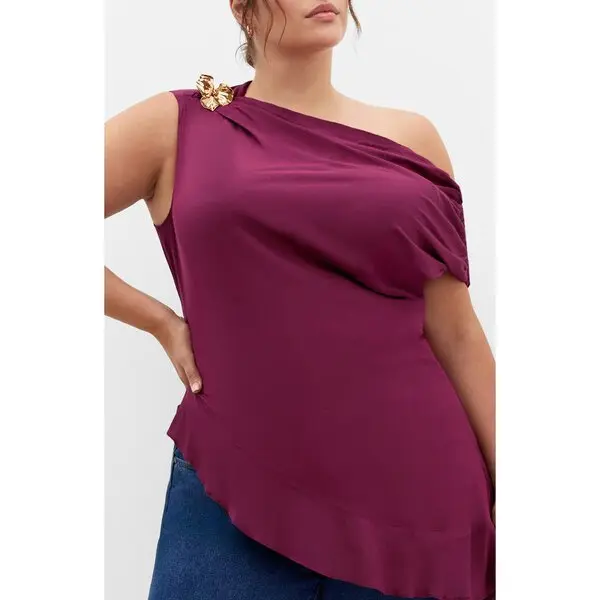 City Chic Kylie One-shoulder Asymmetric Ruffle Top