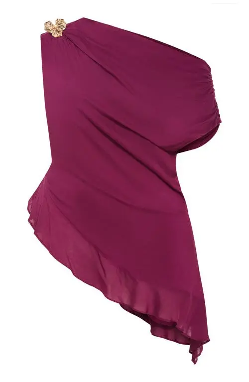 City Chic Kylie One-shoulder Asymmetric Ruffle Top