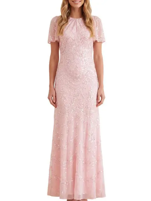 NEEDLE & THREAD Freya Georgette Short Sleeve Maxi Gown - Shell