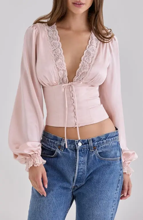 House Of Cb Luciana Silk Balloon Sleeve Crop Top - Pink