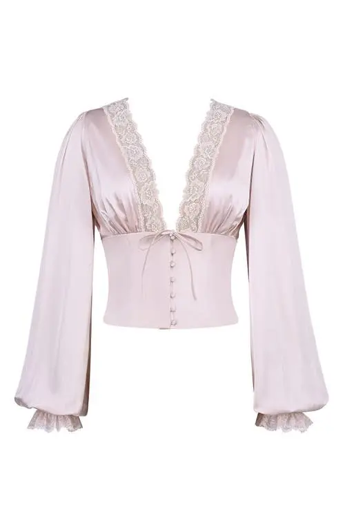 House Of Cb Luciana Silk Balloon Sleeve Crop Top