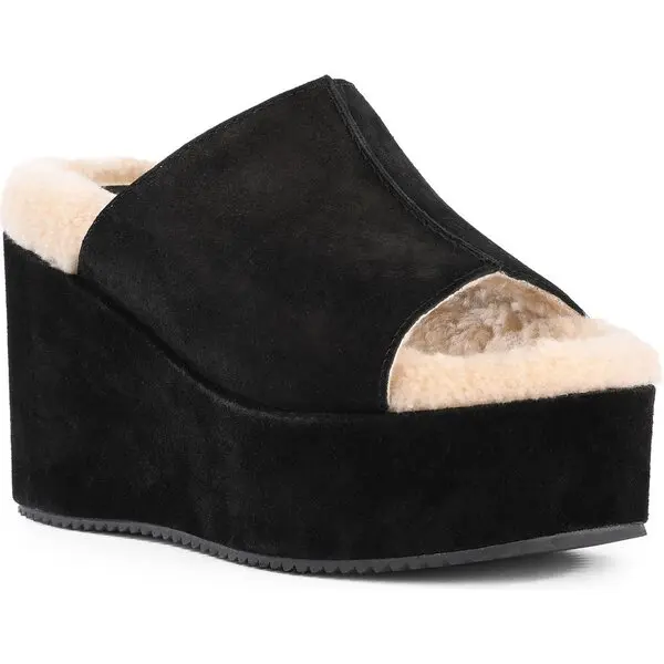 Seychelles Iconic Moment Leather Wedge Slide Sandal - Black