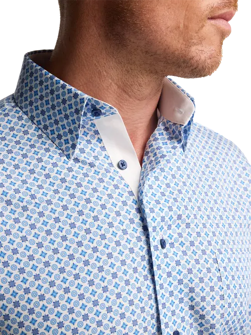 PAUL FREDRICK Cotton Point Collar Poplin Tailored Contrast Trim Button Cuff Long Sleeve - Blue