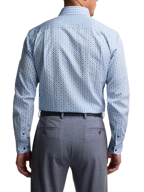 PAUL FREDRICK Cotton Point Collar Poplin Tailored Contrast Trim Button Cuff Long Sleeve - Blue