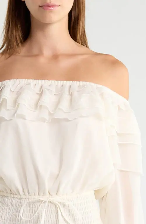 KITTENISH Off-the-shoulder Ruffled Minidress - Egret