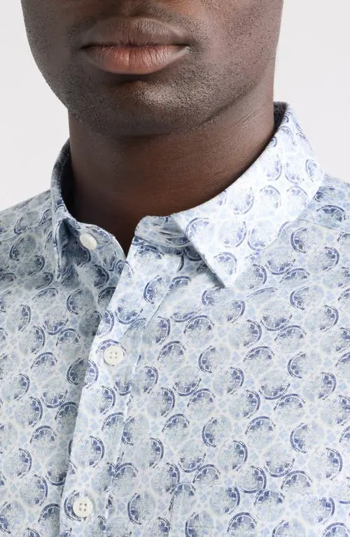 Johnston & Murphy Logan Print Button-up Shirt - Gray/blue Medallion Disc