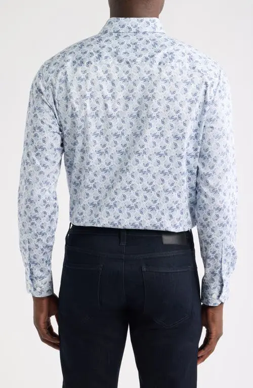 Johnston & Murphy Logan Print Button-up Shirt - Gray/blue Medallion Disc