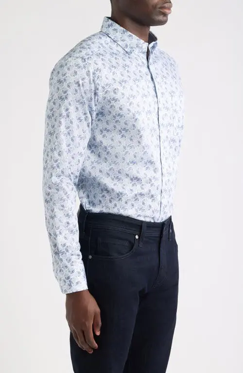 Johnston & Murphy Logan Print Button-up Shirt - Gray/blue Medallion Disc