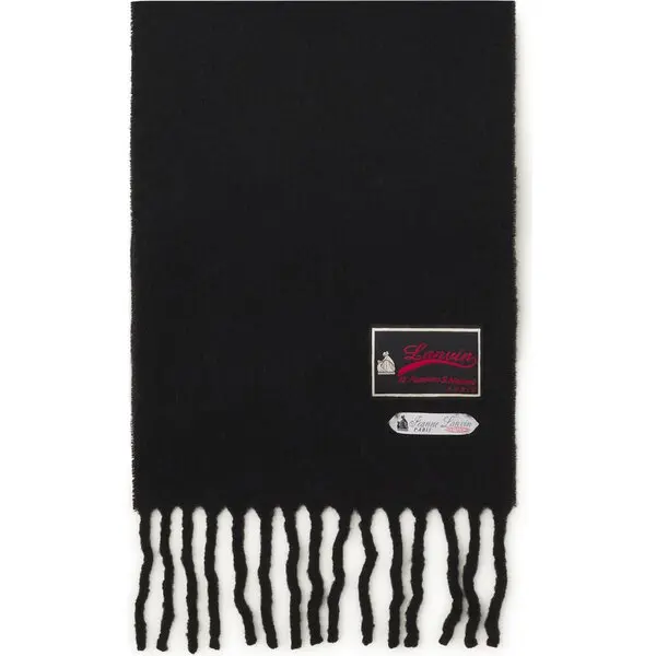 LANVIN Fringed Wool Scarf With 22 Faubourg Label - Black