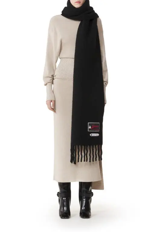 LANVIN Fringed Wool Scarf With 22 Faubourg Label - Black