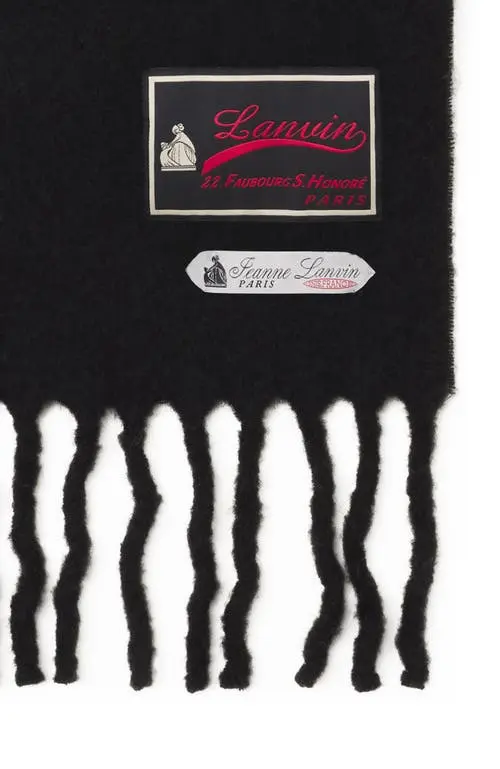 LANVIN Fringed Wool Scarf With 22 Faubourg Label - Black