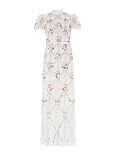 NEEDLE & THREAD High Neck Embroidered Maxi Gown