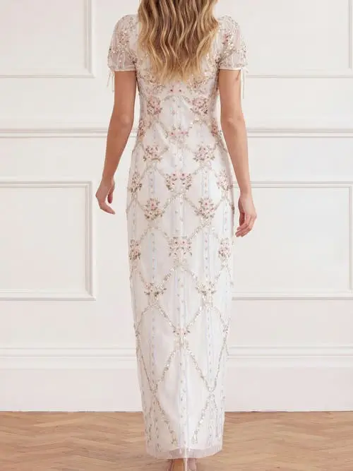 NEEDLE & THREAD High Neck Embroidered Maxi Gown
