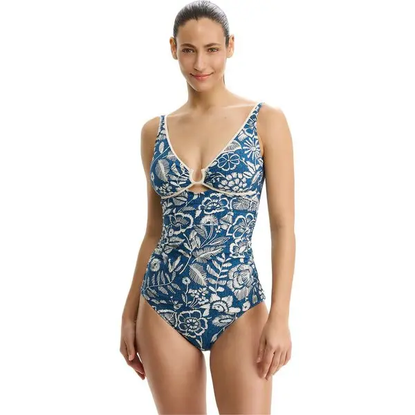 GOTTEX Garden Mist V-neck Tankini Top - Denim