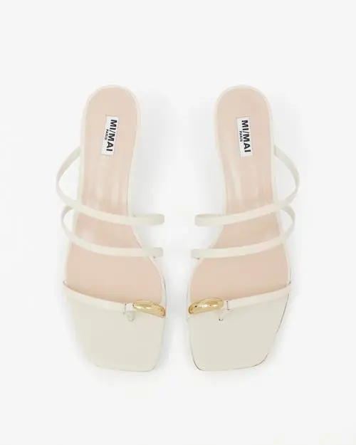 MI/MAI Lima Metal Detail Heeled Mule Sandals - White