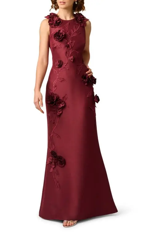 Aidan Mattox Floral Appliqué Stretch Mikado Gown