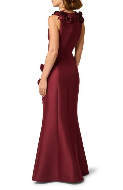 Aidan Mattox Floral Appliqué Stretch Mikado Gown