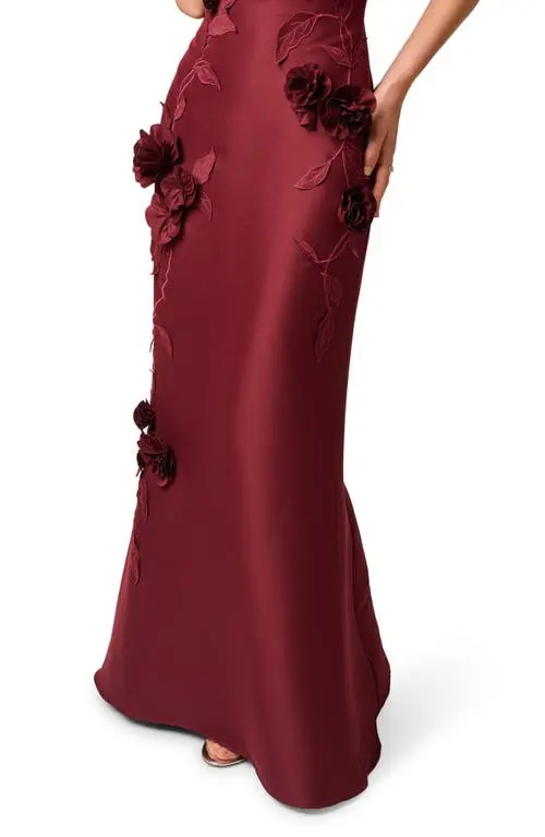 Aidan Mattox Floral Appliqué Stretch Mikado Gown
