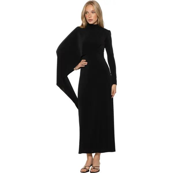 ALEXIA ADMOR Aziel Mockneck Cape Maxi Dress - Black