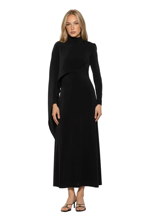 ALEXIA ADMOR Aziel Mockneck Cape Maxi Dress - Black