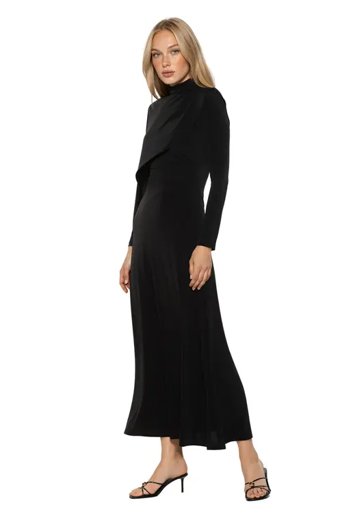 ALEXIA ADMOR Aziel Mockneck Cape Maxi Dress - Black