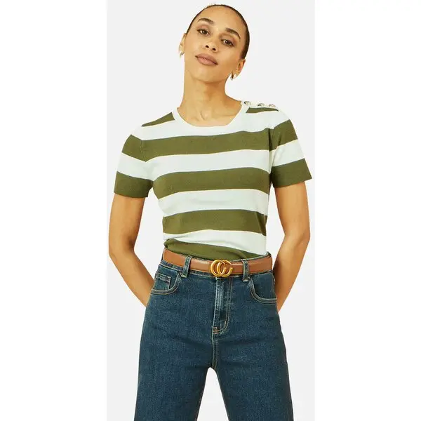 YUMI Block Stripe Knitted Top - Green