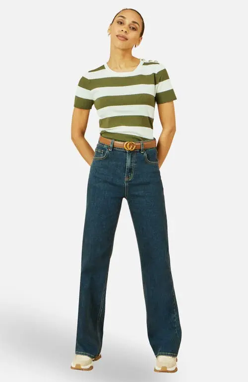 YUMI Block Stripe Knitted Top - Green