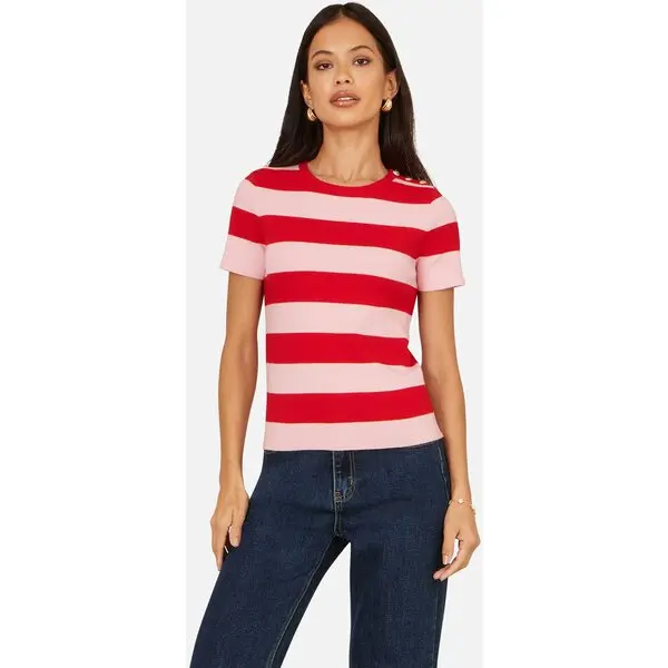 YUMI Block Stripe Knitted Top - Red