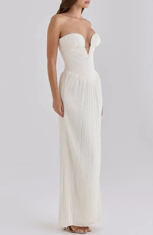 House Of Cb Valeriana Strapless Pleated Gown - White