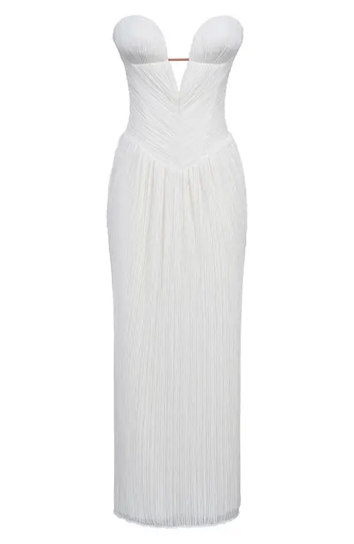 House Of Cb Valeriana Strapless Pleated Gown - White