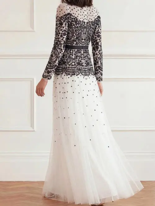 NEEDLE & THREAD Gilded Lace Long Sleeve Maxi Gown