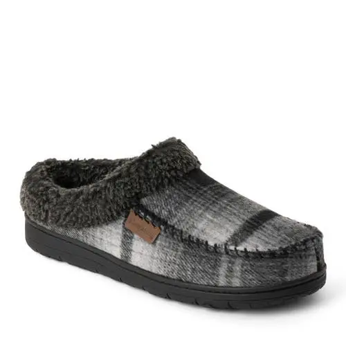 DEARFOAMS Microsuede Clog Slippers - Grey Plaid