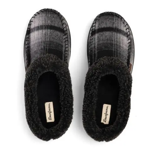 DEARFOAMS Microsuede Clog Slippers - Grey Plaid