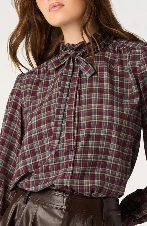 Astr The Label Alyssa Plaid Tie Neck Top