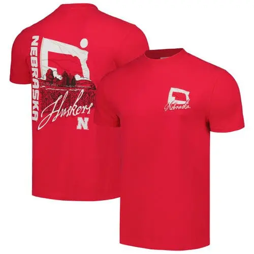 IMAGE ONE Nebraska Huskers Hyper Local Farming Flag Skyline T-shirt - Scarlet