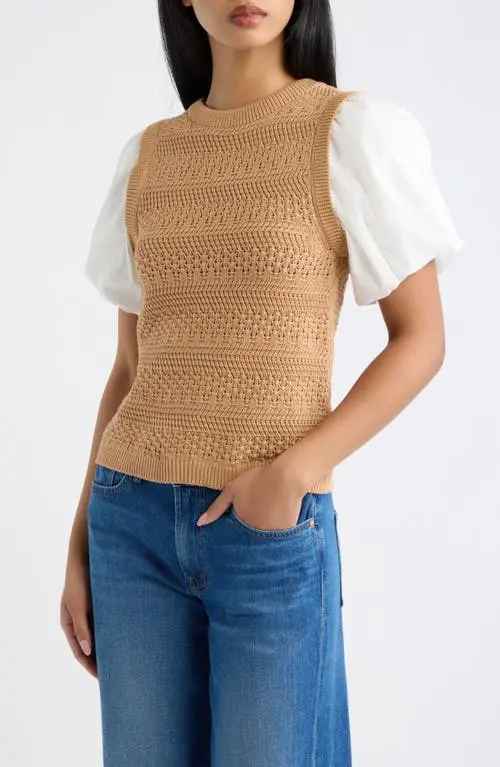 Love The Label Danni Puff Sleeve Pointelle Knit Top