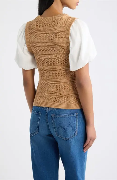Love The Label Danni Puff Sleeve Pointelle Knit Top