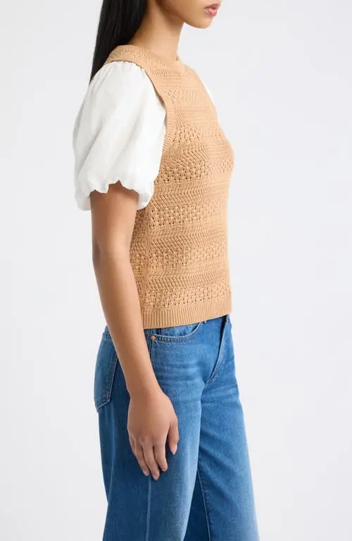 Love The Label Danni Puff Sleeve Pointelle Knit Top