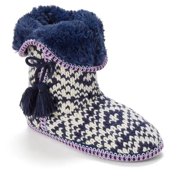 DEARFOAMS Becky Knit Bootie Slippers - Peacoat
