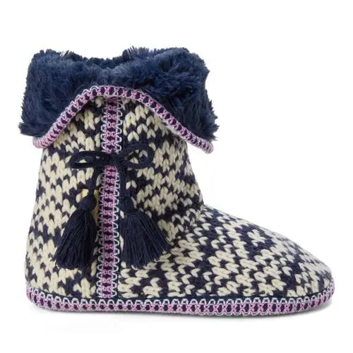 DEARFOAMS Becky Knit Bootie Slippers - Peacoat