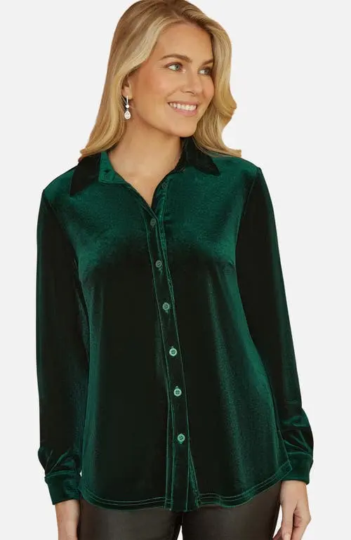 YUMI Velvet Relaxed Fit Button-down Shirt - Green