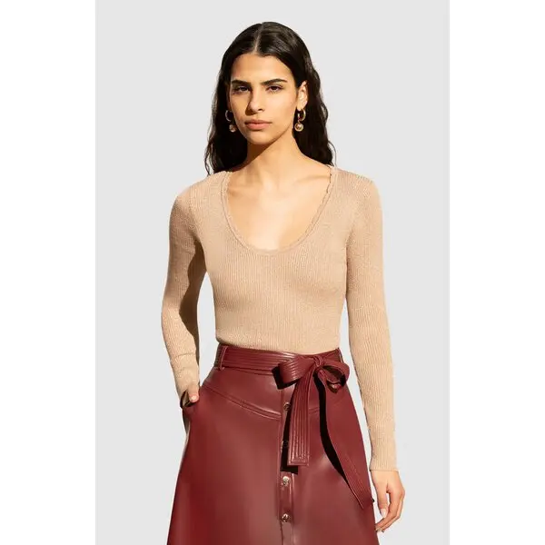 YUMI Metallic Knitted Ribbed Top - Gold
