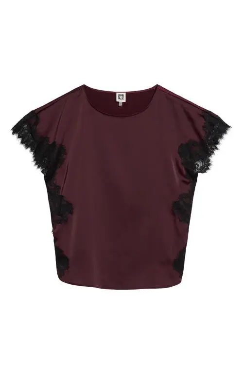 Anne Klein Lace Trim Satin Top - Barolo/black