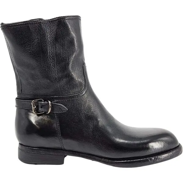 MADISON MAISON Leather Side Zip Mid Calf Boot - Navy