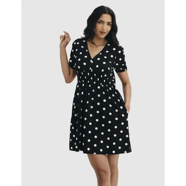FINERY LONDON Meadow Polka Dot Cotton Short Dress - Black Spot