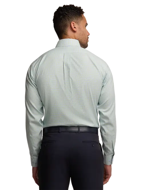 PAUL FREDRICK Cotton Poly Spandex Buttondown Collar Twill Slim Contrast Trim Button Cuff Long Sleeve - Blue/green