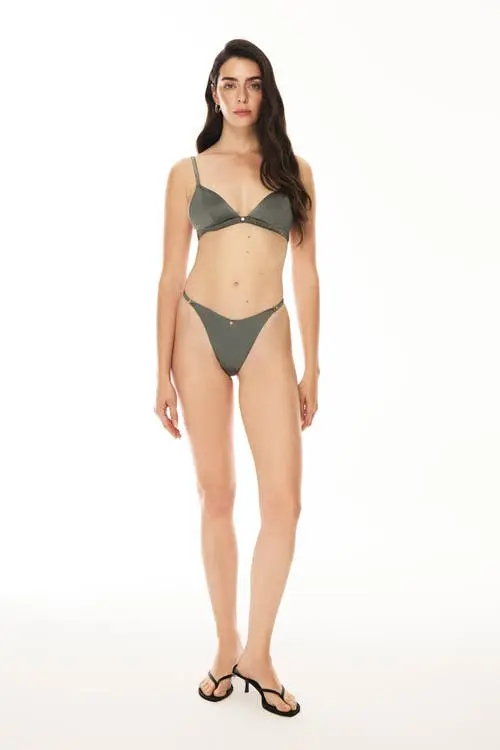 HOUSE OF SILK Silk Triangle Thong - Olive Green