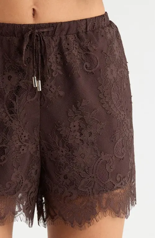 KITTENISH Asymmetrical Lace Skort With Drawstring Waist - Chocolate Plum