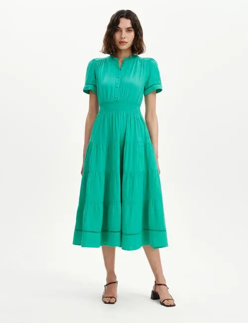 FINERY LONDON Petite Natalia Cheesecloth Midi Dress - Green